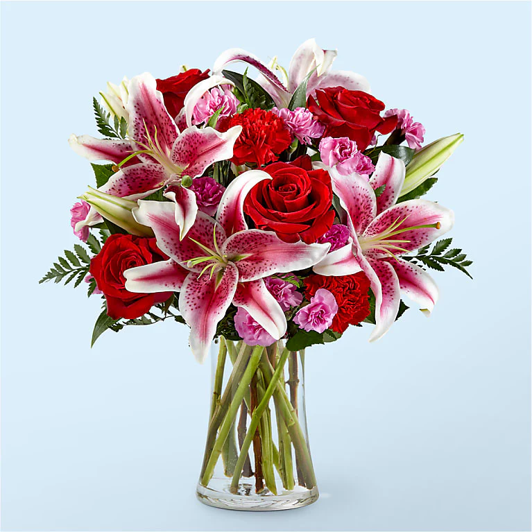 Stargazer Romance Bouquet – Red Roses and Pink Lilies - Zahra Al Doula
